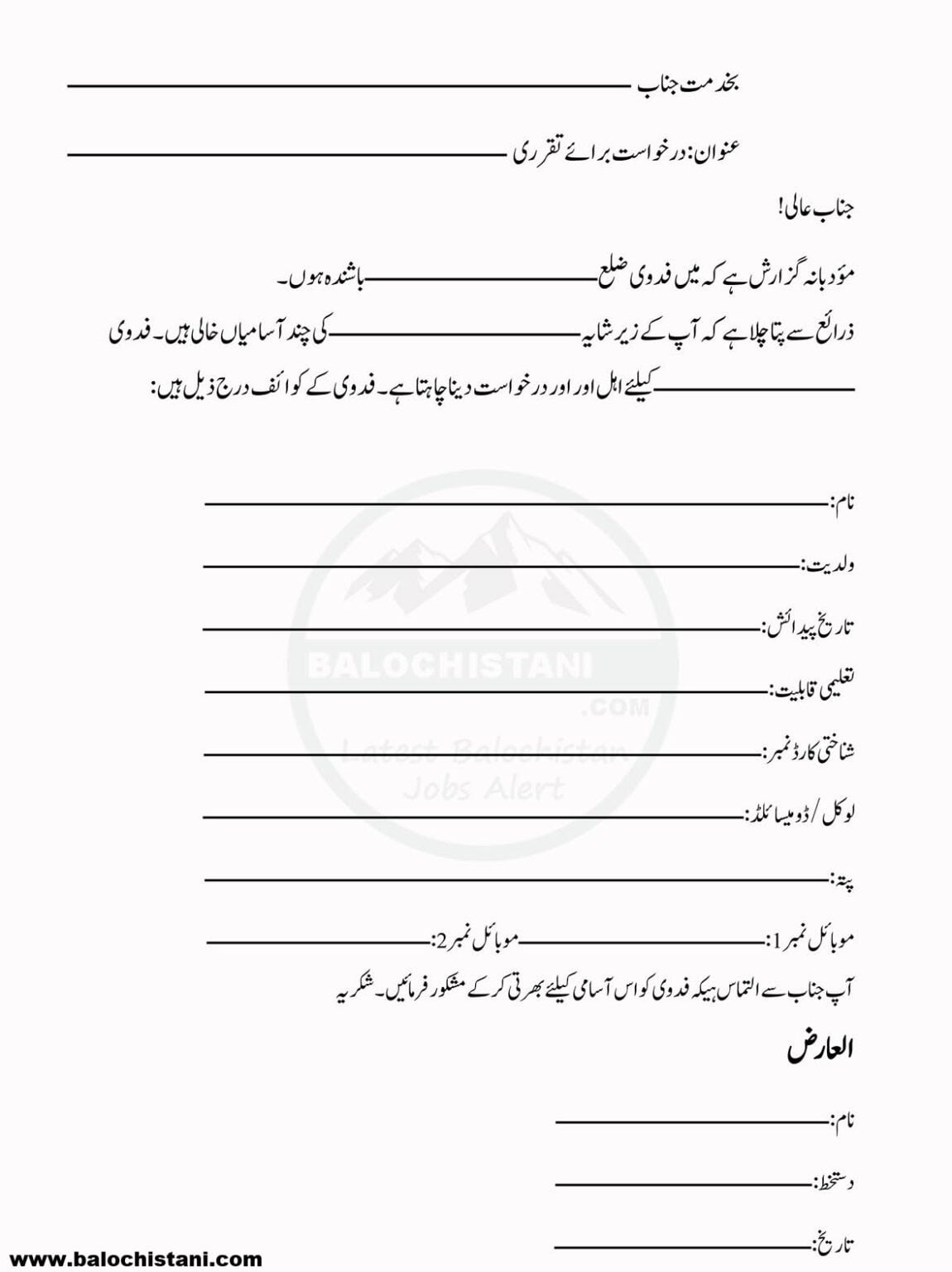 Download Government Job Application Form In Urdu - Balochistan Jobs