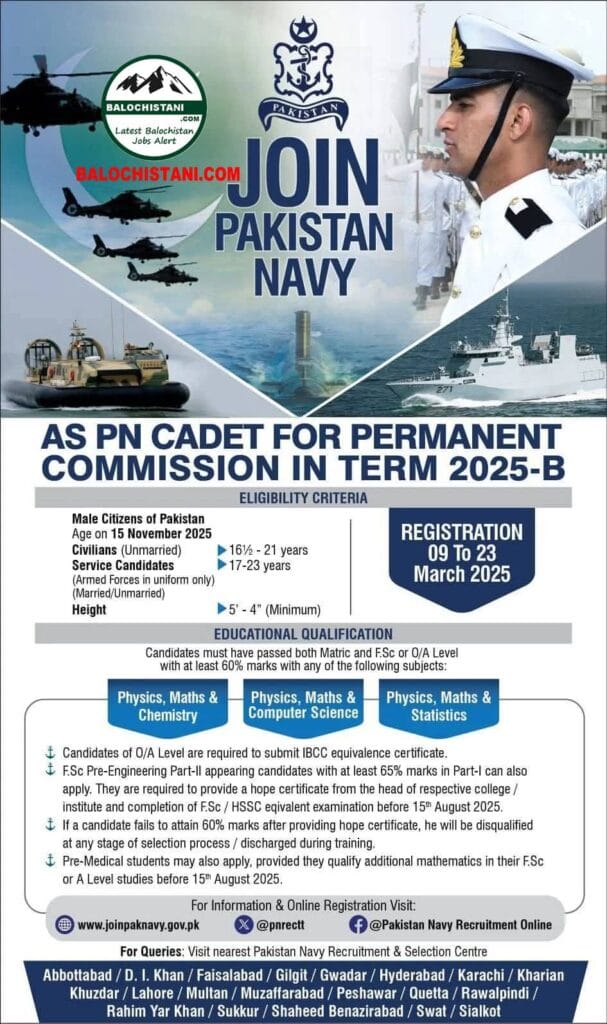 Join Pak Navy As PN Cadet 2025 - Balochistan Jobs