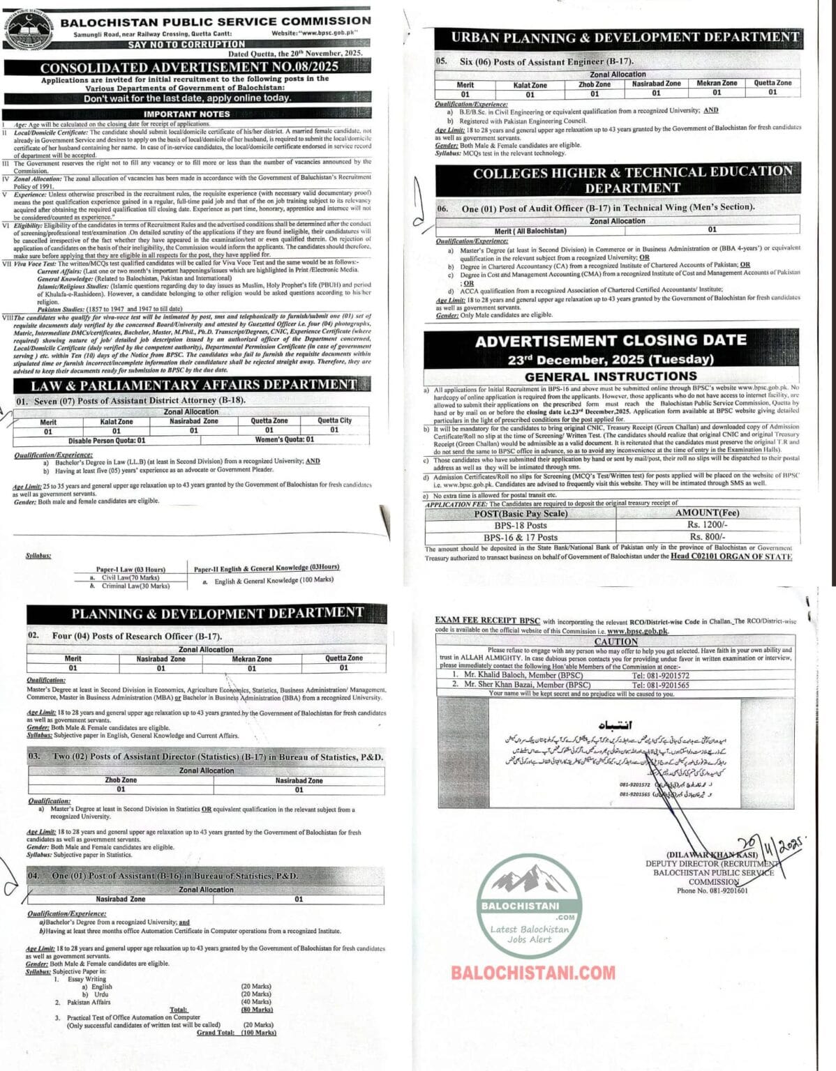 BPSC Jobs Advertisement No 08-2025 - Wedgies