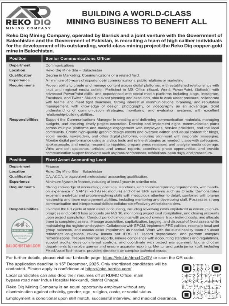 Reko Diq Jobs 2026 - Balochistan Jobs